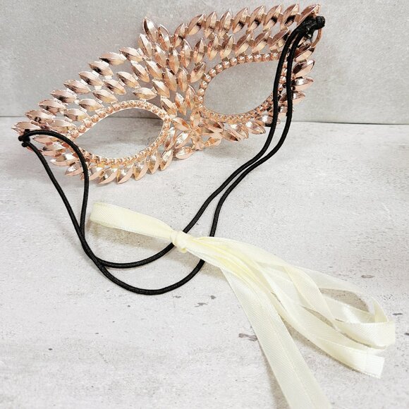 Handmade | Accessories | Gold Masquerade Mask Pink Crystal Mask Cosplay ...